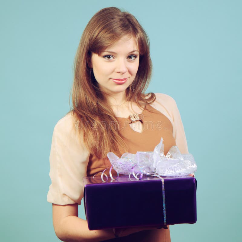 Beautiful Girl with a Gift. Stock Photo - Image of shopping, caucasian ...