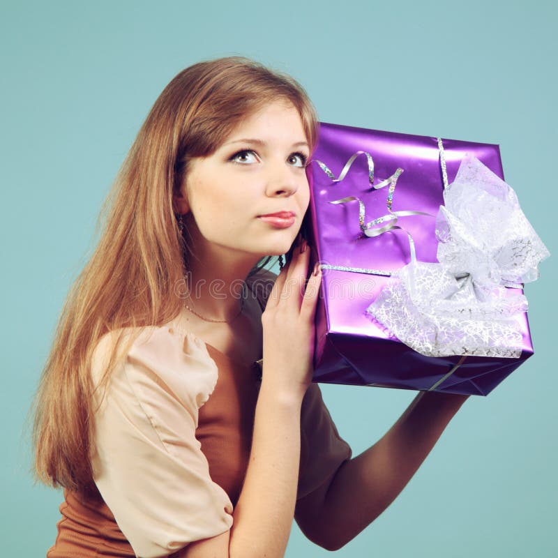 Beautiful Girl with a Gift. Stock Photo - Image of human, adults: 28893164