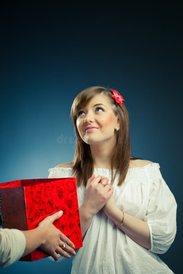 Beautiful Girl and Gift Box Stock Image - Image of face, birthday: 16597913