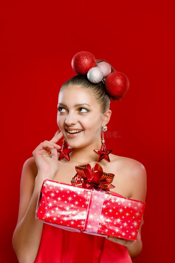 Beautiful Girl with a Gift Box Stock Photo - Image of gift, hair: 48252476
