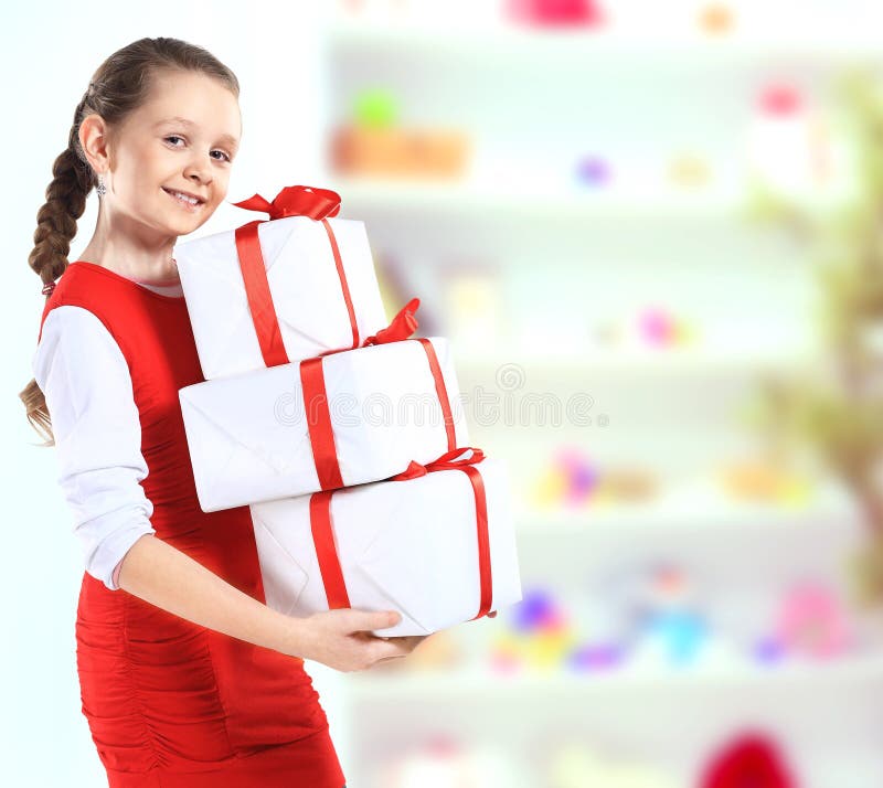 Beautiful Girl with Gift Boxes Stock Image - Image of preschool, nice ...