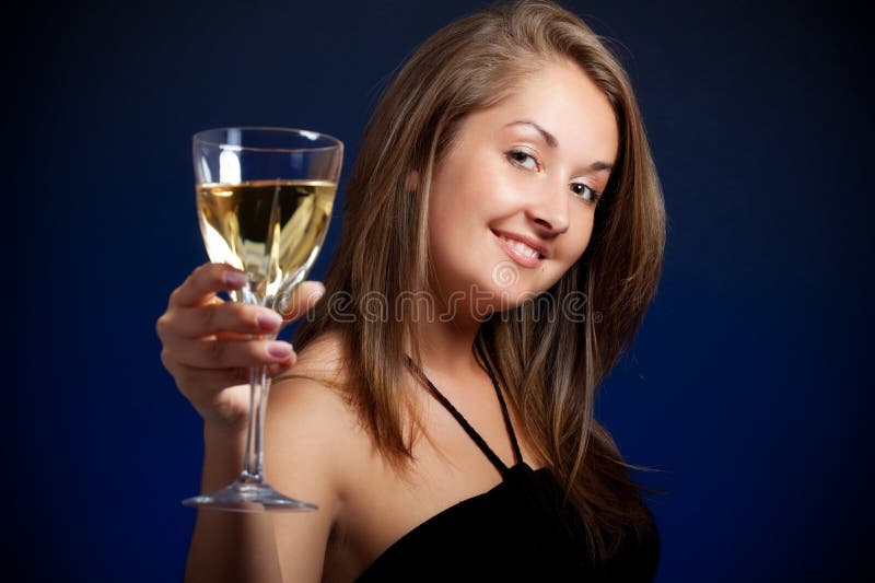 Beautiful Girl with Glass of Wine Stock Photo - Image of clink, goblet ...
