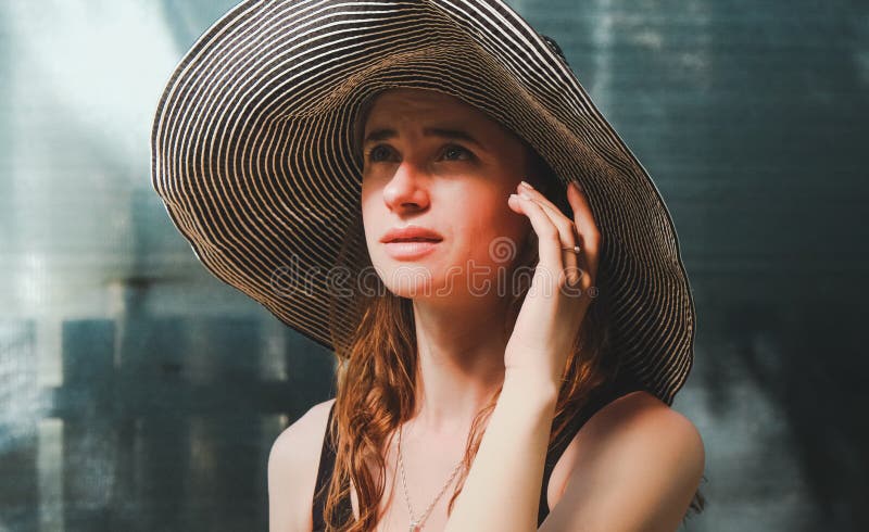 Beautiful Girl in Hat with Beautiful Tree Shadows Stock Photo - Image ...