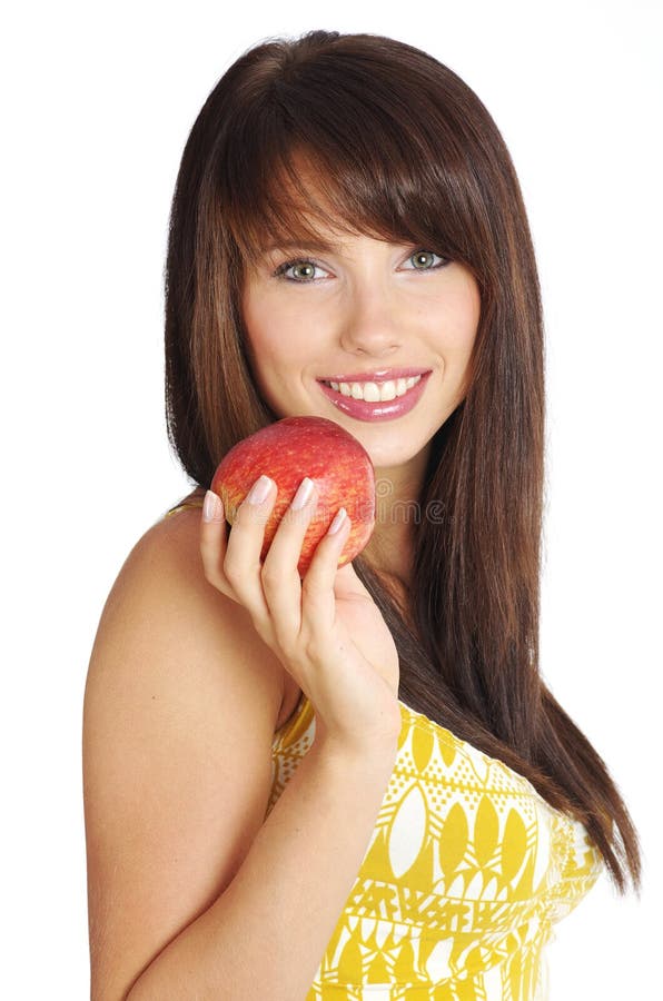 Beautiful Girl Holding Apple Stock Image - Image of happy, cosmetics ...