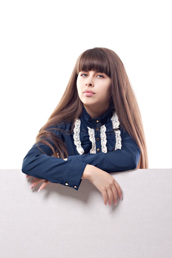 Beautiful Girl Holding a Banner Stock Image - Image of cute, elegant ...