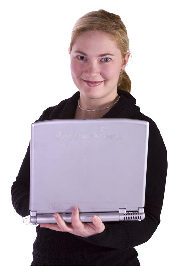 Beautiful Girl Holding a Laptop Stock Image - Image of standing, happy ...