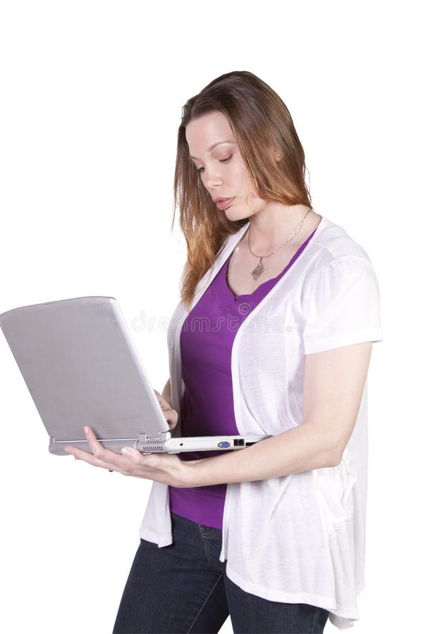 Beautiful Girl Holding A Laptop Stock Image - Image of people, computer ...