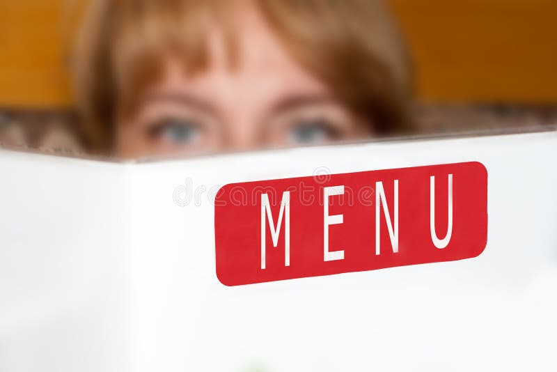 The Beautiful Girl Holds the Menu in Hand Stock Image - Image of critic ...