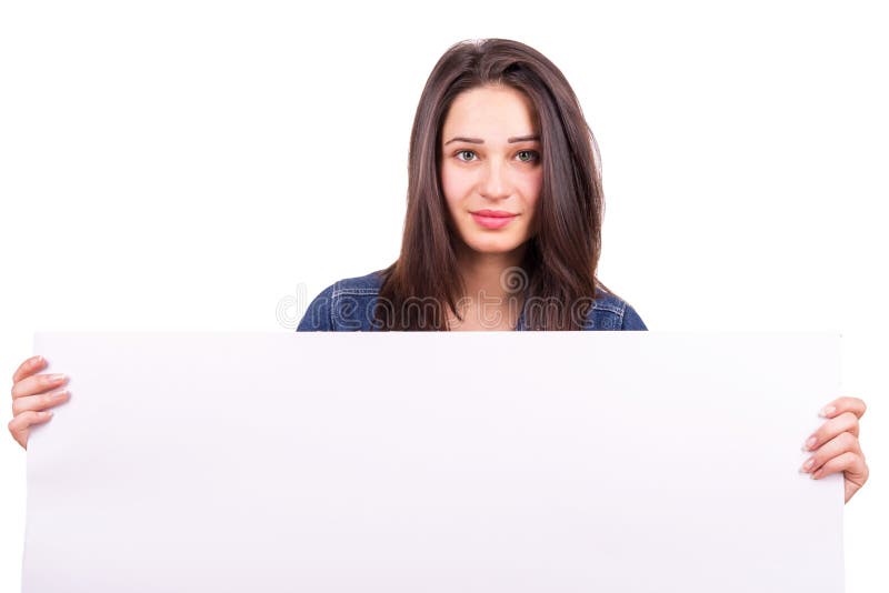 Beautiful Girl Holds a Poster in Hands Stock Photo - Image of smiling ...