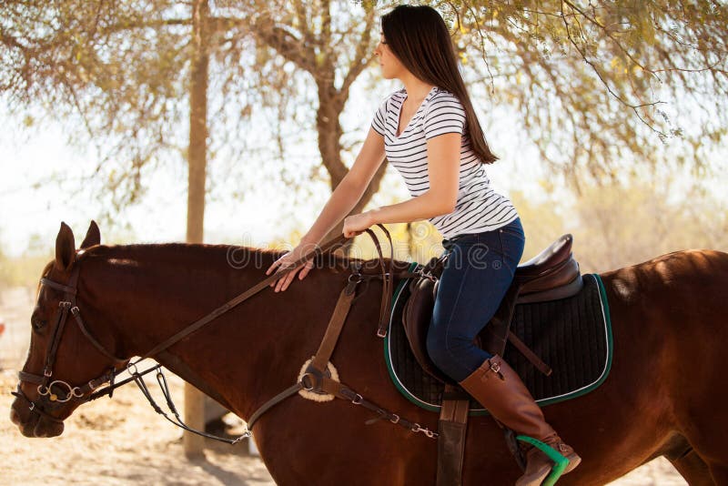 Beautiful Girl Horseback Riding Stock Image - Image of ranch, lifestyle ...
