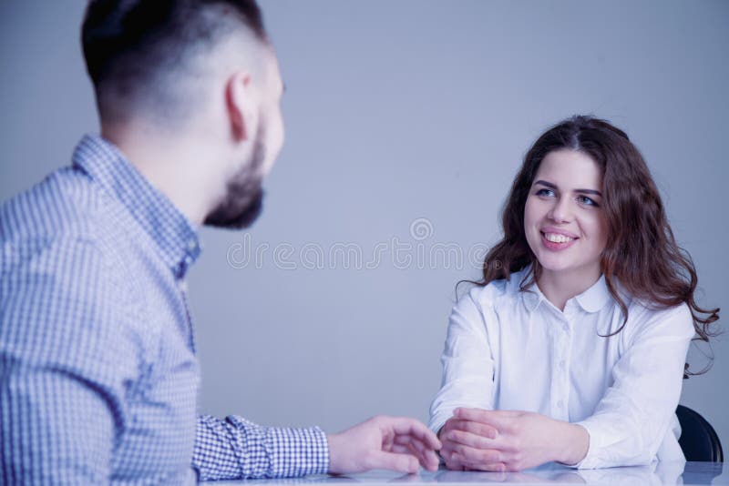 Beautiful Girl during a Job Interview Stock Photo - Image of office ...