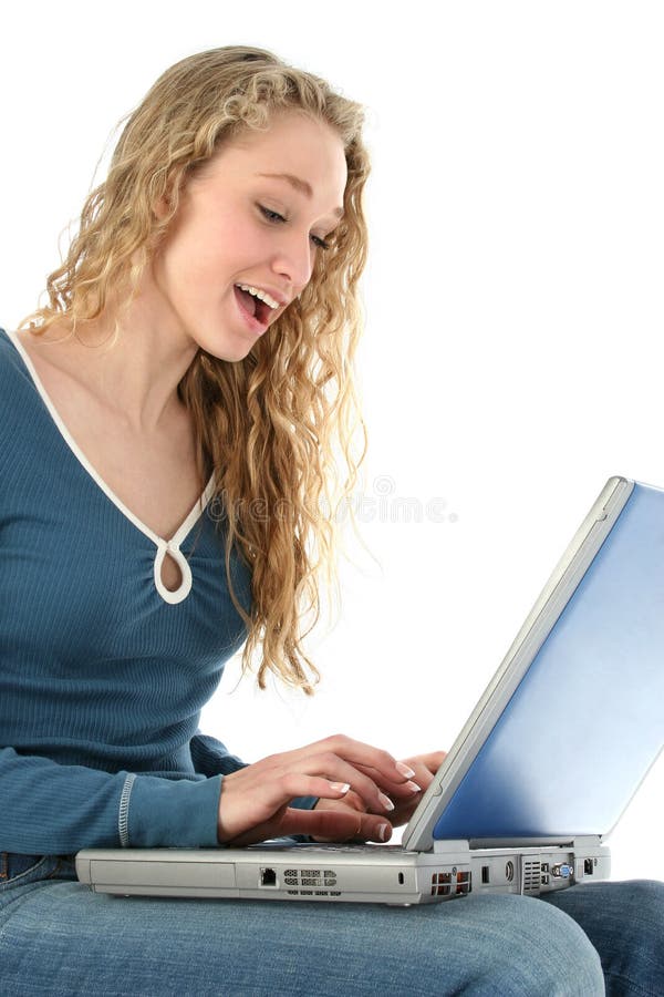 Beautiful Girl with Laptop in Lap Stock Photo - Image of student, adult ...