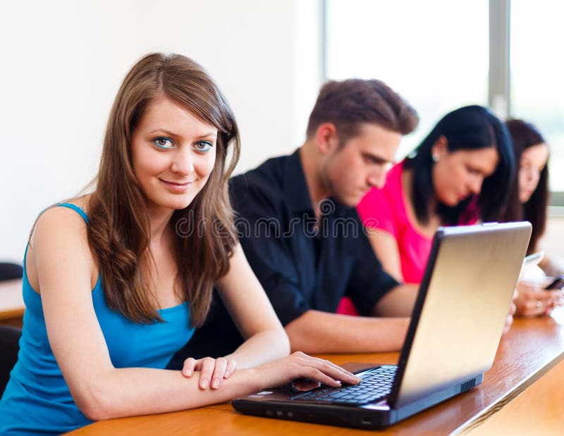 Beautiful Girl with Laptop in School Stock Image - Image of students ...