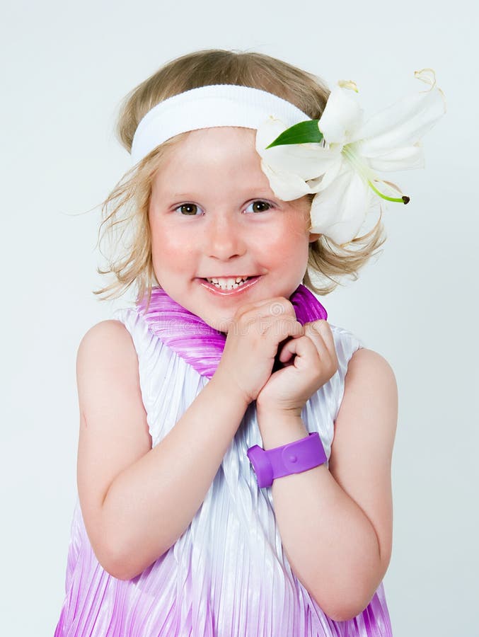 Beautiful Girl with a Lily Flower Stock Photo - Image of portrait, look ...
