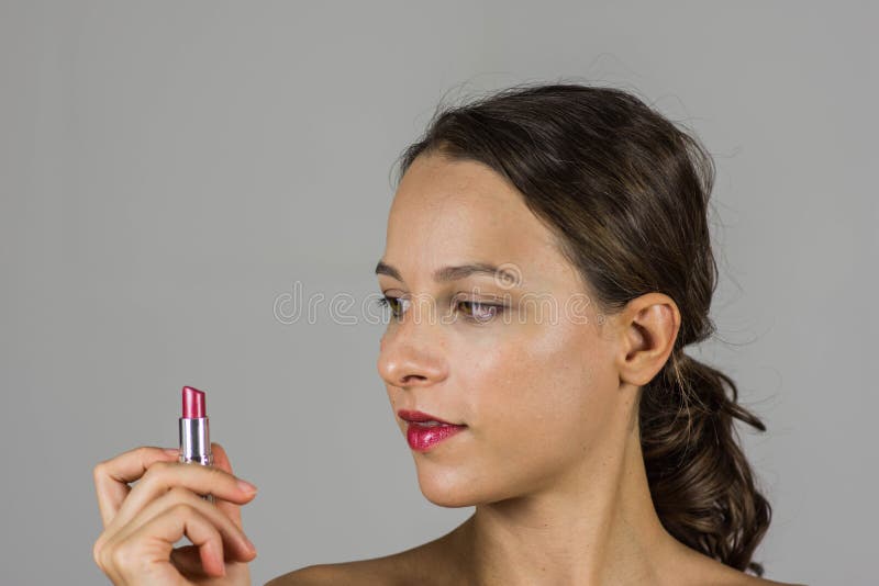 Beautiful Girl with Lipstick Stock Image - Image of lipstick, beautiful ...