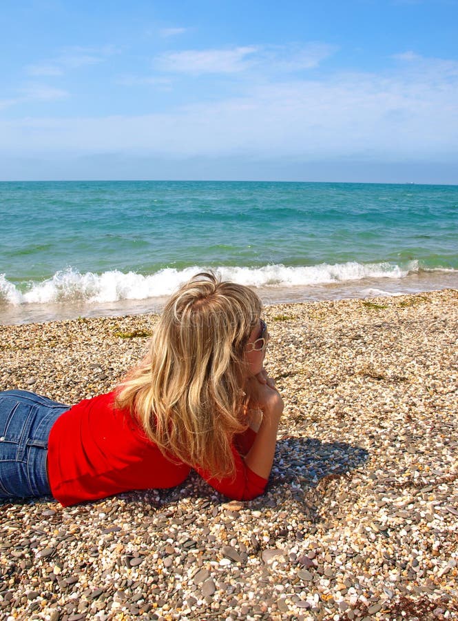 Beautiful Girl Lying on a Beach Stock Image - Image of lying, vacations ...