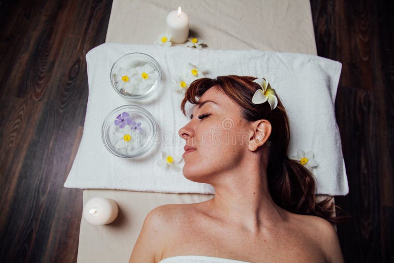 The Beautiful Girl Lying in Spa Massage Sauna Stock Photo - Image of ...