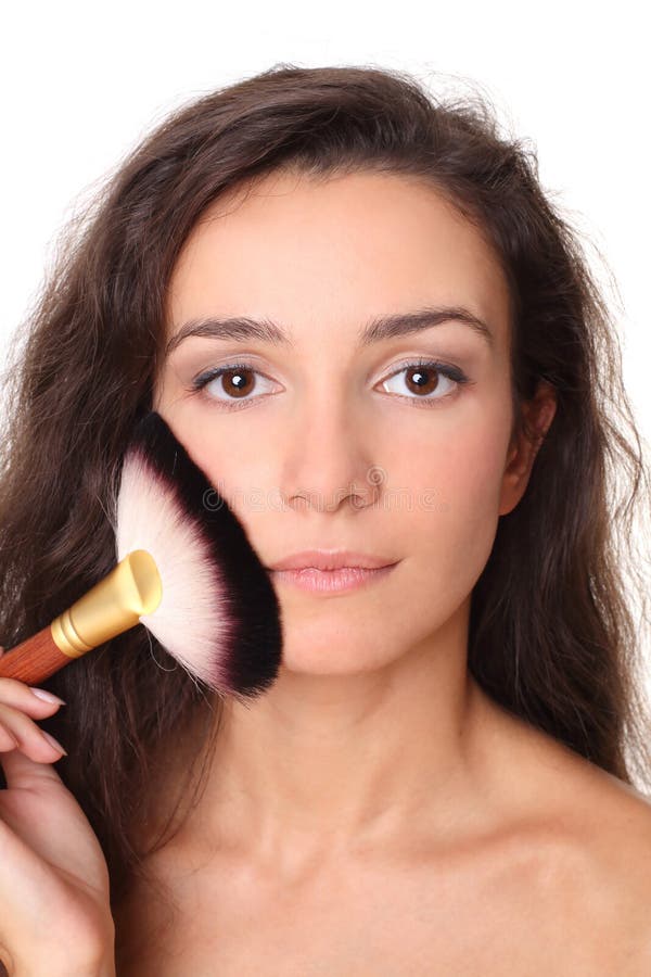 Beautiful Girl with a Make-up Brush Stock Photo - Image of fashion ...