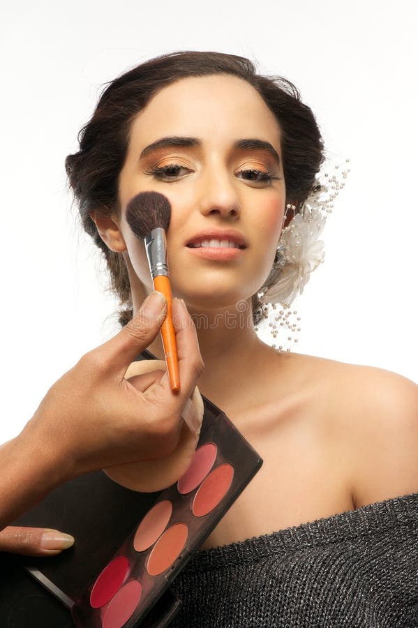 Beautiful Girl and Makeup Brush Stock Image - Image of brunette ...