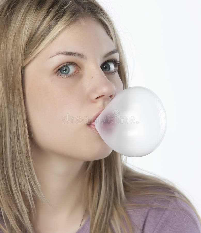 Beautiful Girl Making a Bubble Stock Photo - Image of chewing, youth ...