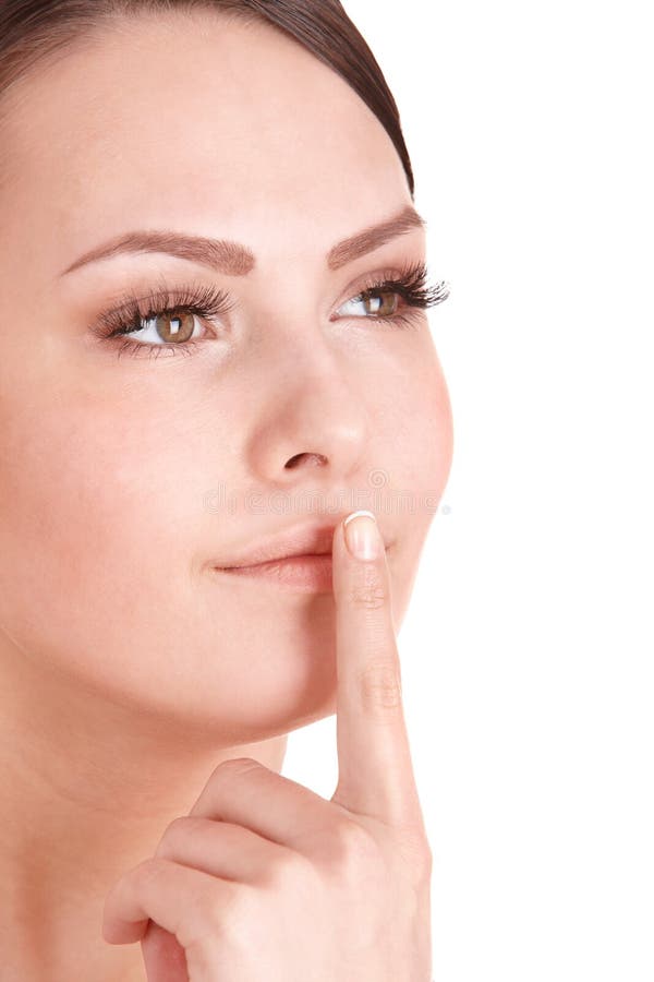 Beautiful Girl Making Silence Gesture. Stock Photo - Image of care ...