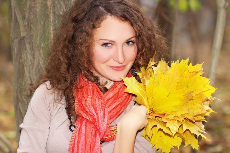 Beautiful Girl with Maple Leaves Stock Photo - Image of golden ...