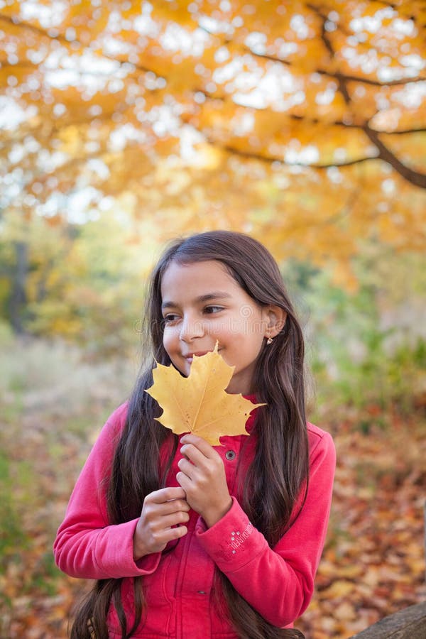 Beautiful Girl with Maple Leaves, Fall Park Stock Photo - Image of ...