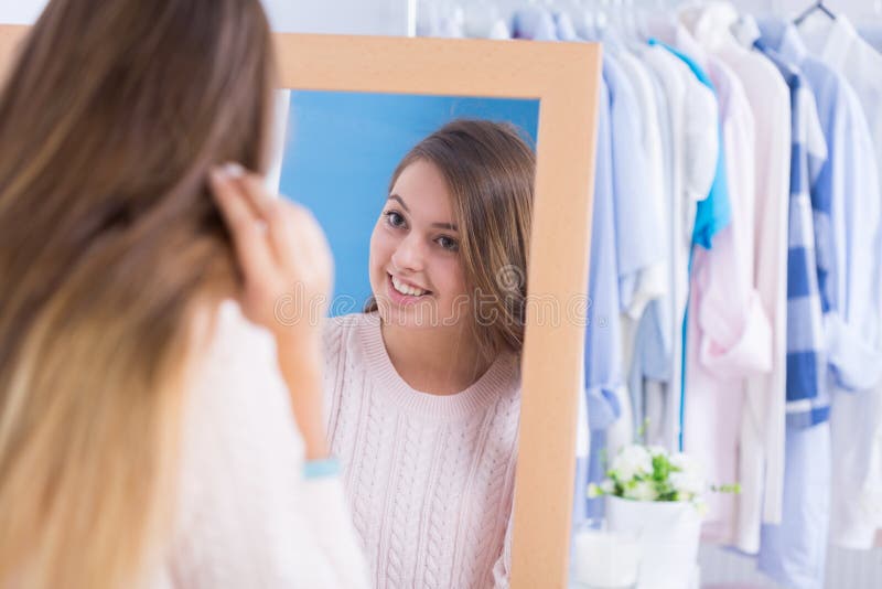 Beautiful Girl Mirror Reflection Stock Image - Image of attractive ...