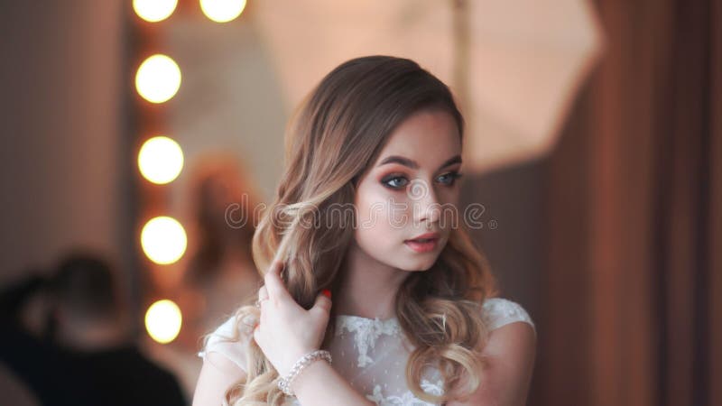 Beautiful Girl Model Posing in Front of a Mirror. Stock Image - Image ...