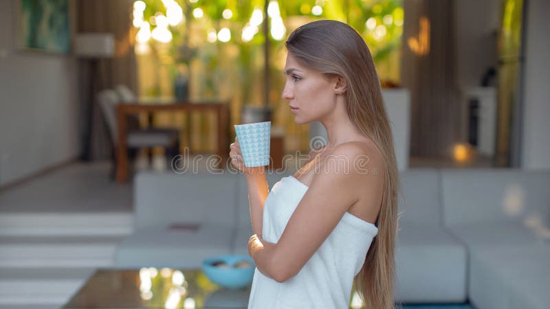 Beautiful Girl in the Morning with a Cup of Tea after Spa Stock Photo ...