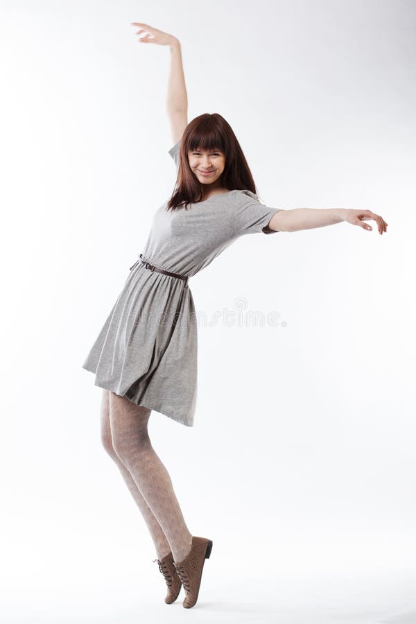 Beautiful Girl in Motion on White Backround Stock Image - Image of ...