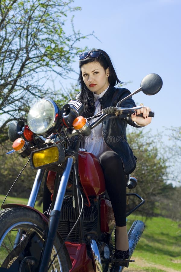 The Beautiful Girl on a Motorcycle Stock Image - Image of riders, biker ...