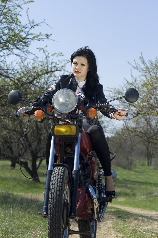 The Beautiful Girl on a Motorcycle Stock Photo - Image of speed ...