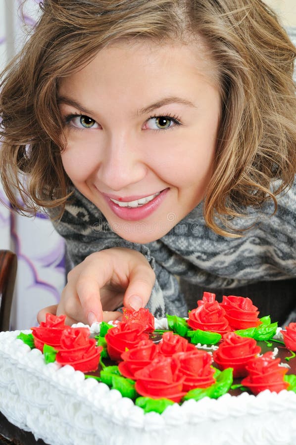 Beautiful girl near cake stock image. Image of caucasian - 7700147