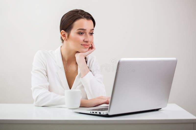 Beautiful Girl in the Office Working on the Computer Stock Image ...