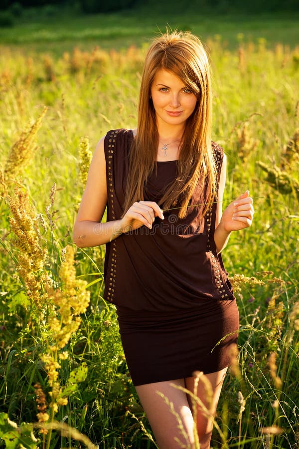 Beautiful Girl Outdoor on the Field Stock Photo - Image of outdoor ...