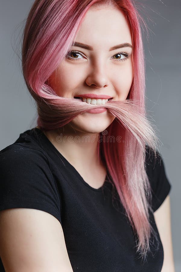 Beautiful Girl with Pink Hair Stock Photo - Image of beauty, female ...