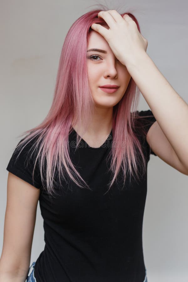 Beautiful Girl With Pink Hair Stock Image Image Of Caucasian Girl