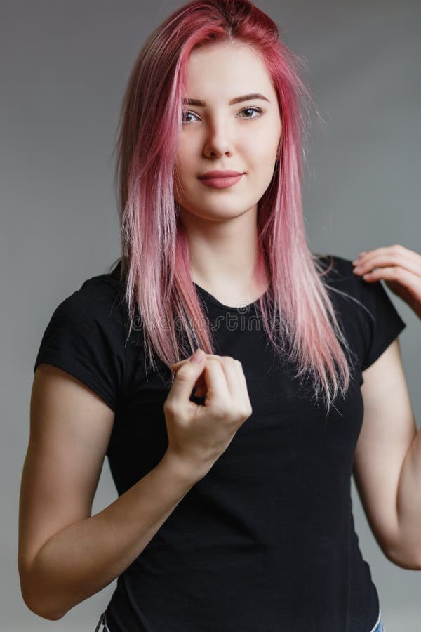 Beautiful Girl With Pink Hair Stock Image Image Of Hand Model 91930129