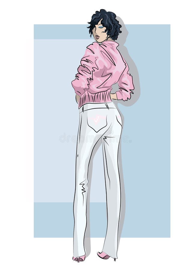 Beautiful Girl In A Pink Jacket Stock Vector - Illustration of figures ...