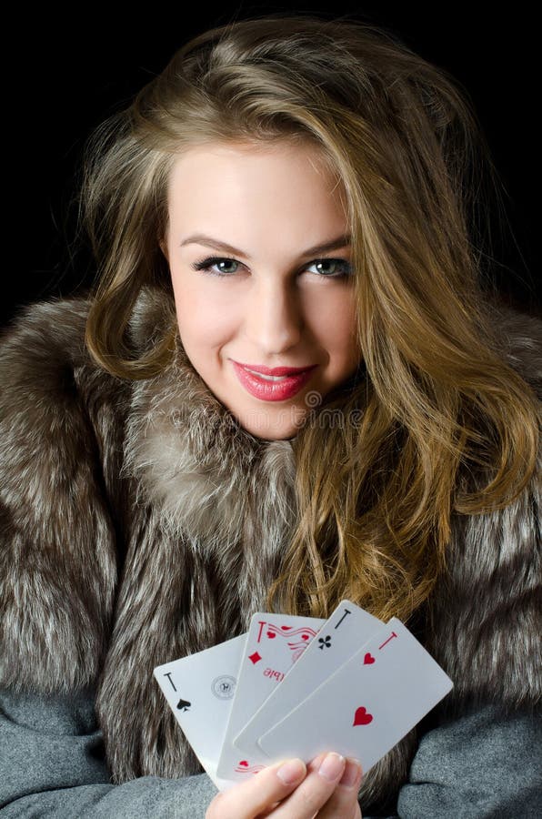 The Beautiful Girl with Playing Card Stock Image - Image of emotion ...