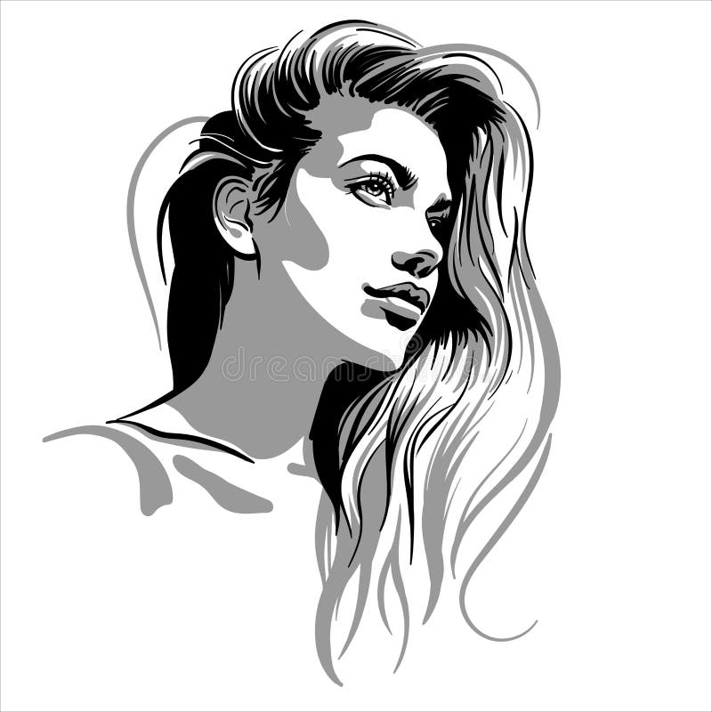 Beautiful Girl Portrait Bob Hairstyle Vector Stock Vector