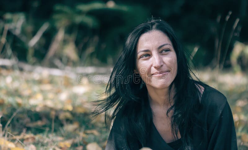 Beautiful Girl Portrait, Smiling on Forest. Stock Photo - Image of ...