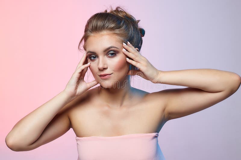 Beautiful Girl Posing in Front of the Camera. Studio Photo Shoot Stock ...