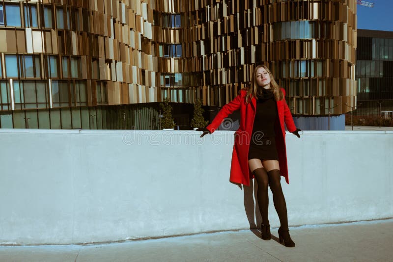 Beautiful Girl Posing with Red Coat Stock Image - Image of lady, girl ...