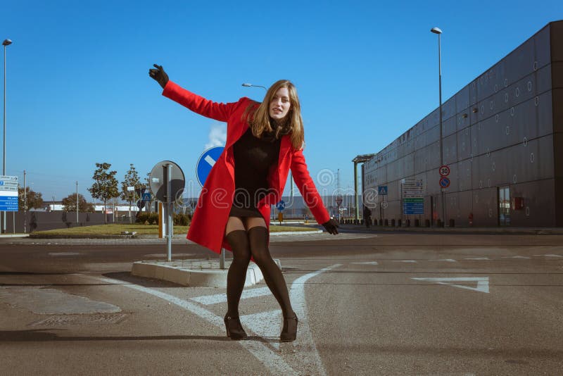 Beautiful Girl Posing with Red Coat Stock Image - Image of caucasian ...