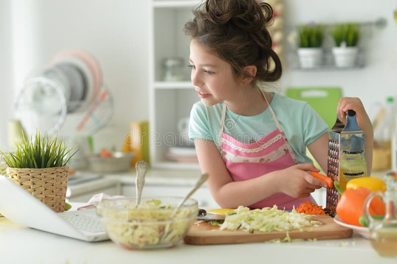 Beautiful Girl Preparing a Salad in the Kitchen Stock Image - Image of ...
