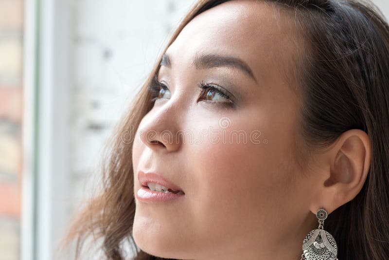 Beautiful Girl Profile Looking Out the Window Stock Image - Image of ...