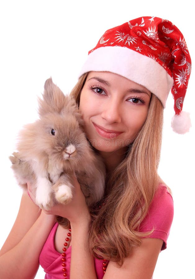 Beautiful Girl with a Rabbit. Stock Image - Image of calendar ...