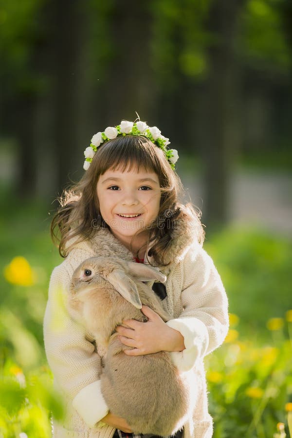 Beautiful Girl with a Rabbit in the Woods Stock Image - Image of fairy ...